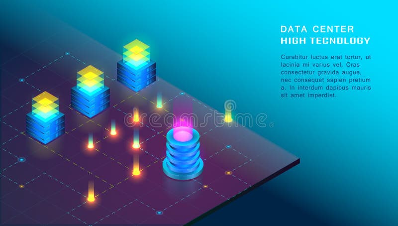 Concept Of Big Data Processing Web Hosting And Server Room Computer Stock Vector