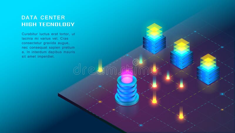 Concept Of Big Data Processing Web Hosting And Server Room Computer Stock Illustration