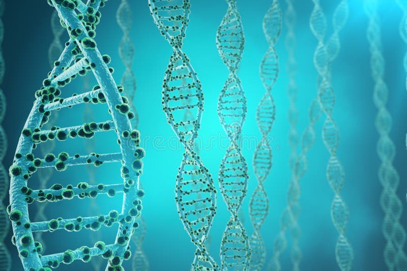 Concept of Biochemistry with Dna Structure on Blue Background. 3d ...