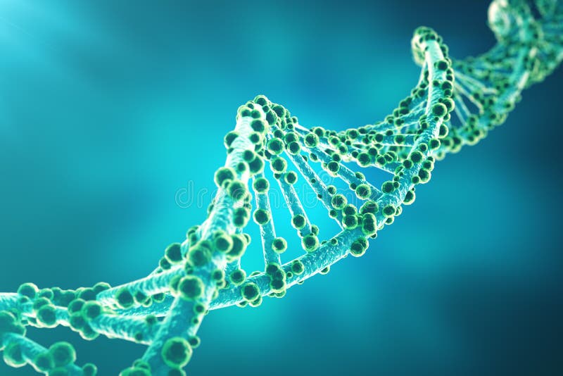 Concept of Biochemistry with Dna Structure on Blue Background. 3d ...