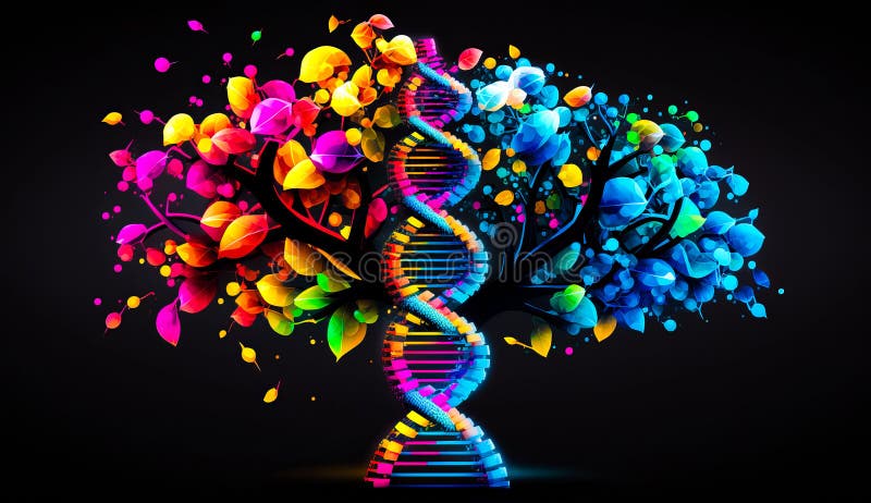 Concept of Biochemistry with Dna Tree Molecule, DNA on Dark Background ...