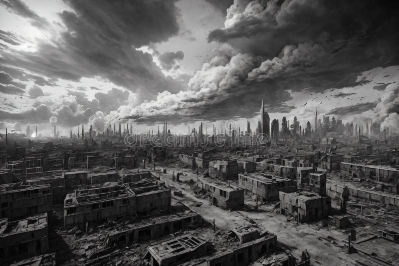 A Monocromatic Image of a Devastated City. Ai Generated. Stock ...