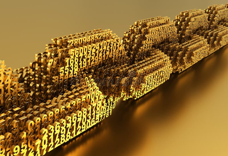 Concept of Blockchain. Gold Digital Chain of Interconnected 3D Numbers ...