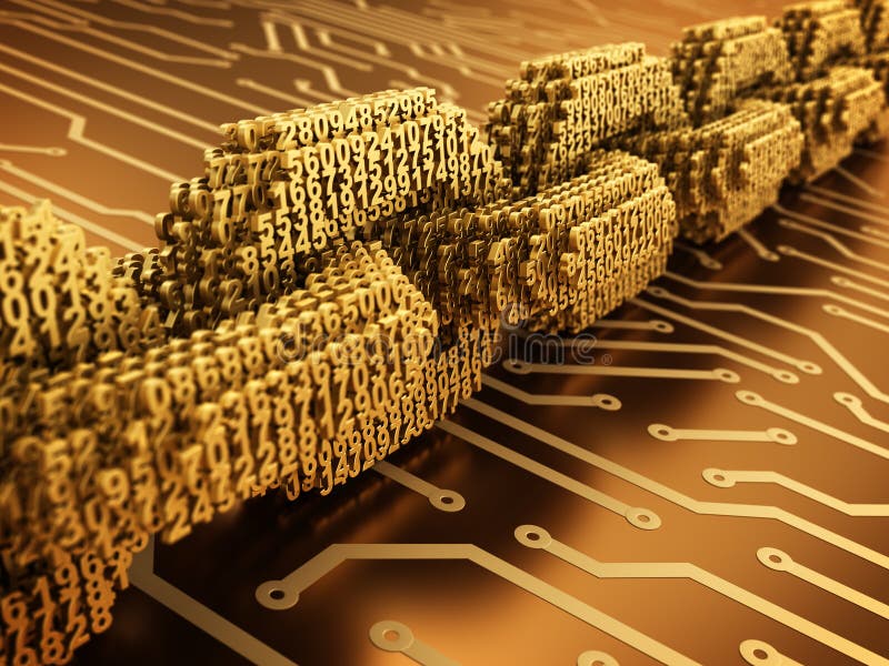 Concept of Blockchain. Gold Digital Chain of Interconnected 3D Numbers ...