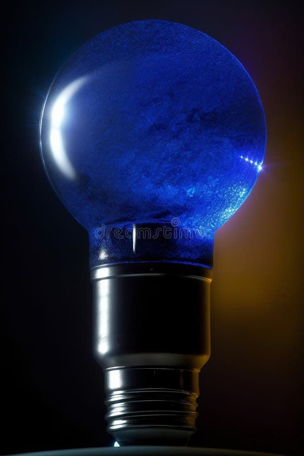 A Blue Light Bulb Sitting on Top of a Table. Generative AI Stock Image ...
