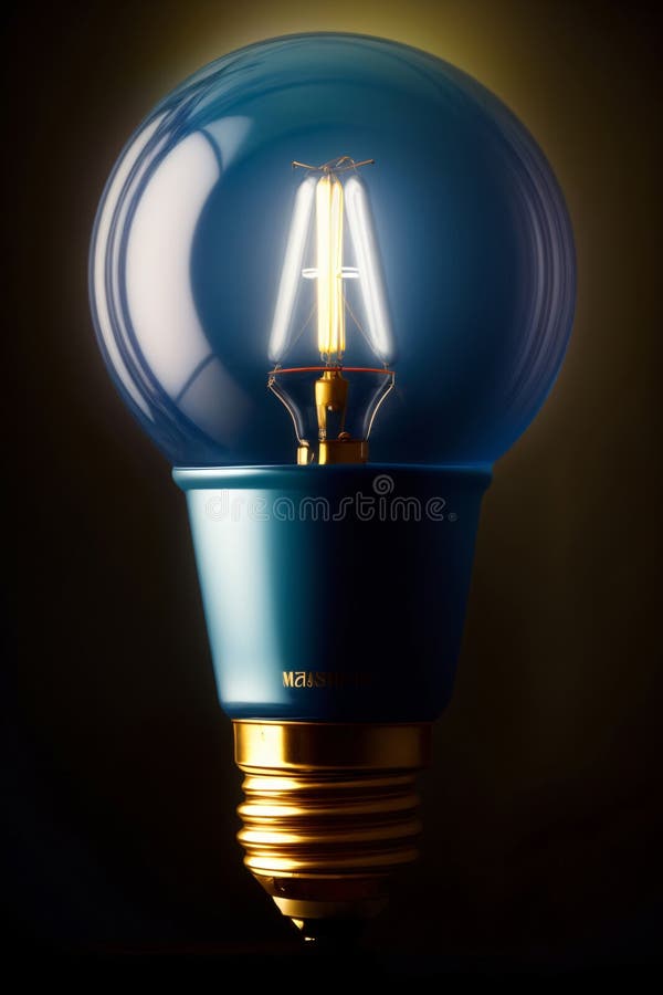 A Blue Light Bulb Sitting on Top of a Table. Generative AI Stock Photo ...
