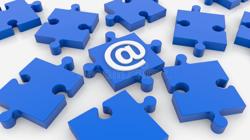 Concept of Blue Puzzle with at Sign in Middle Stock Illustration ...