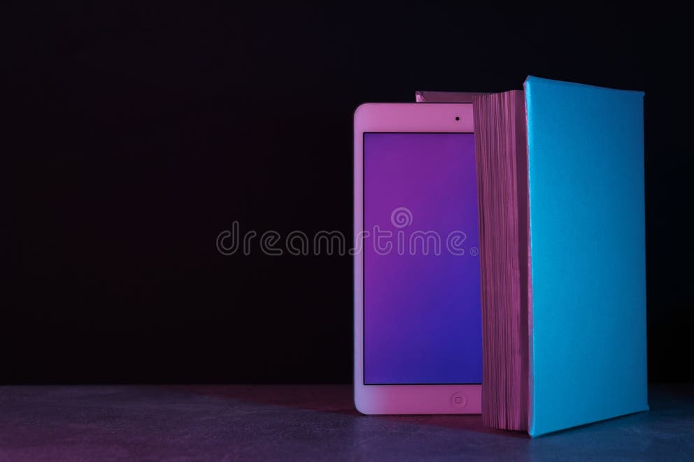 Concept of Books Vs Technology, Space for Text Stock Photo - Image of ...