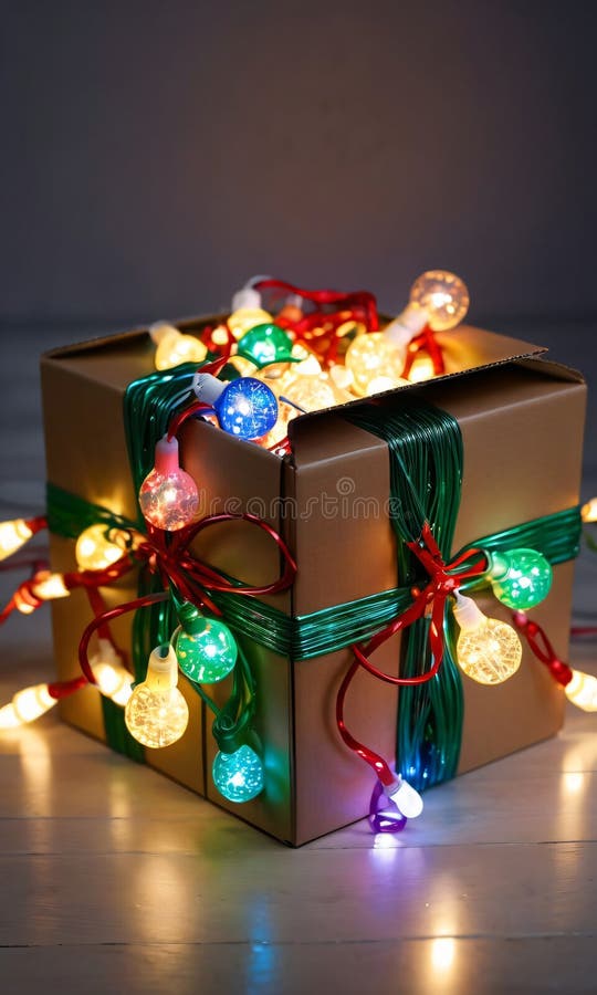 A Box with Christmas Lights on it. Generative AI Stock Illustration ...