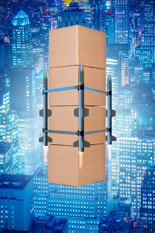 The Concept with Box Delivery and Rockets Stock Image - Image of global ...