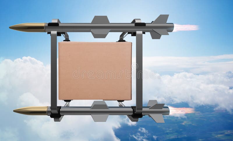Concept with Box Delivery and Rockets Stock Photo - Image of flying ...