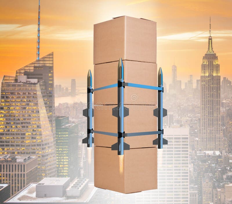 Concept with Box Delivery and Rockets Editorial Image - Image of ...