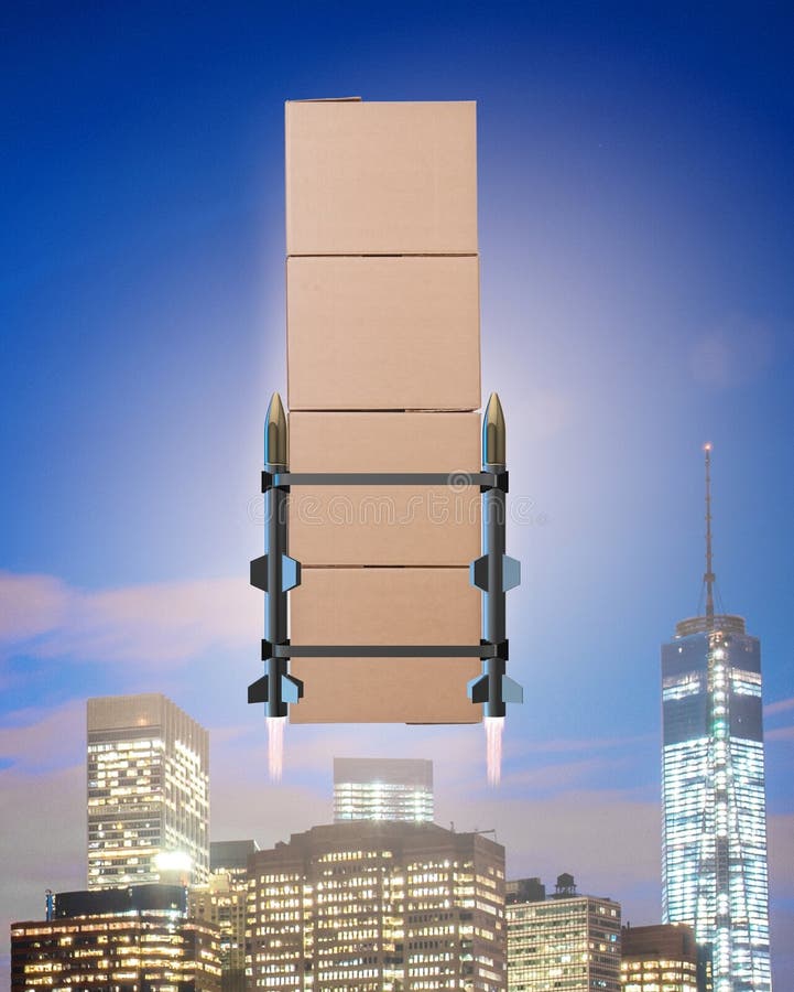 Concept with Box Delivery and Rockets Stock Image - Image of carton ...