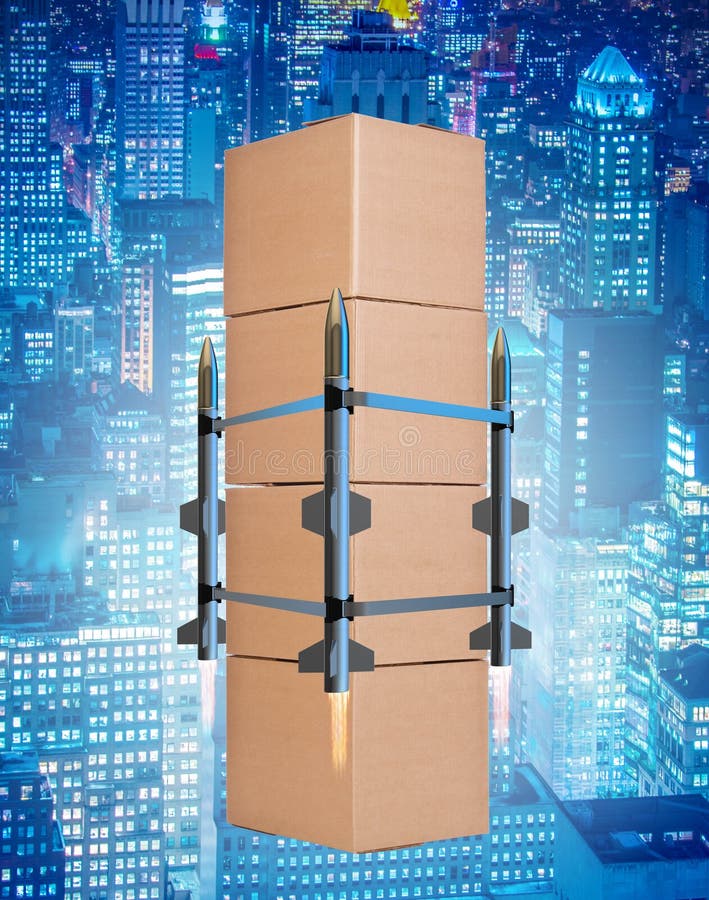 Concept with Box Delivery and Rockets Stock Illustration - Illustration ...