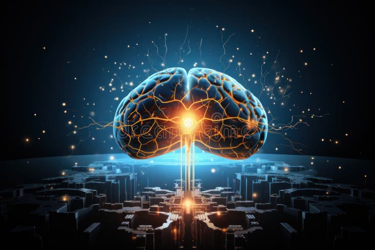 Concept Brain Combined or Merged Technology Artificial Intelligence ...