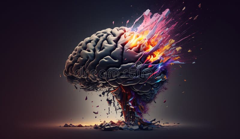 Creativity Concept with a Brain Exploding in Colors. Mind Blown Concept ...