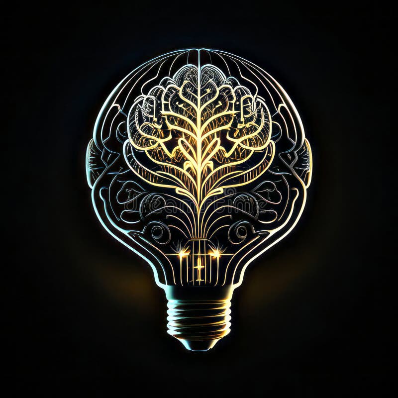 Brain Inside a Light Bulb, Dreamy, Watercolor Art on White Background ...