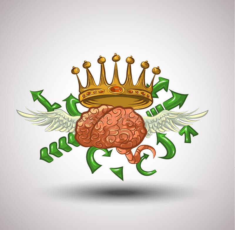 Concept Brain Inspiration with Crown, Wings and Arrows Isolated on ...
