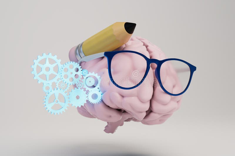 The Concept of the Brain in Learning. Brain in Glasses with a Pencil ...