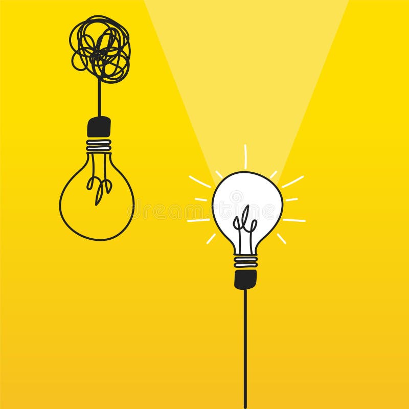 Concept of Brainstorming and Innovative Ideas. Light Bulbs on a Yellow ...