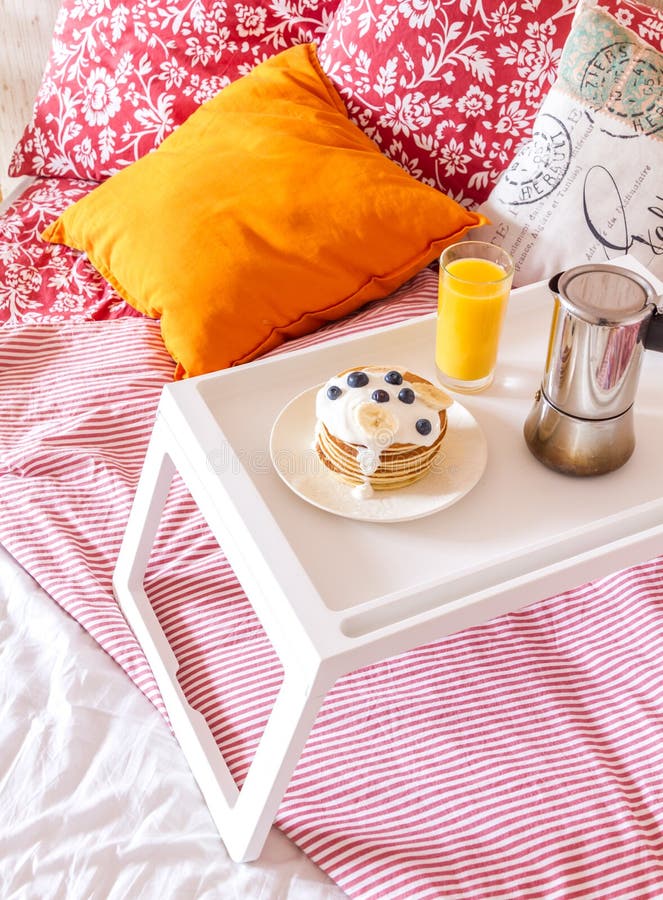 Concept of Breakfast in Bed on Tray with Juice Stock Image - Image of ...