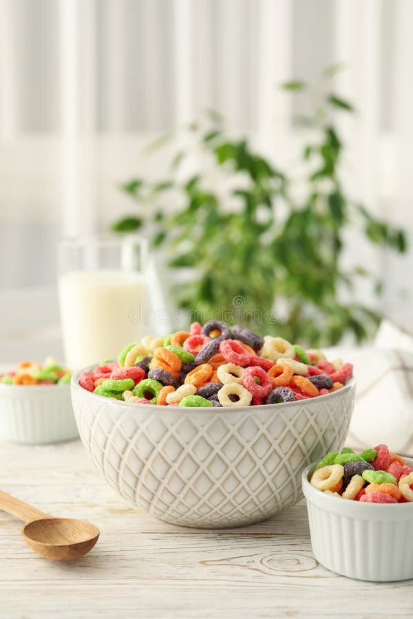 Concept of Breakfast Food, Colorful Corn Flakes Stock Image - Image of ...