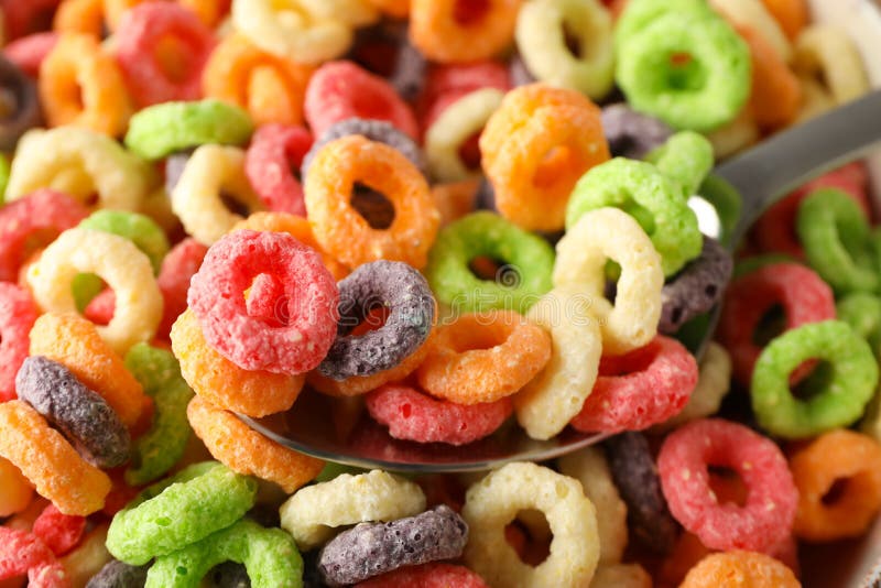 Concept of Breakfast Food, Colorful Corn Flakes, Close Up Stock Photo ...