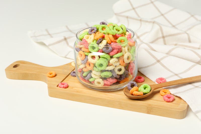 Concept of Breakfast Food, Colorful Corn Flakes, Close Up Stock Photo ...