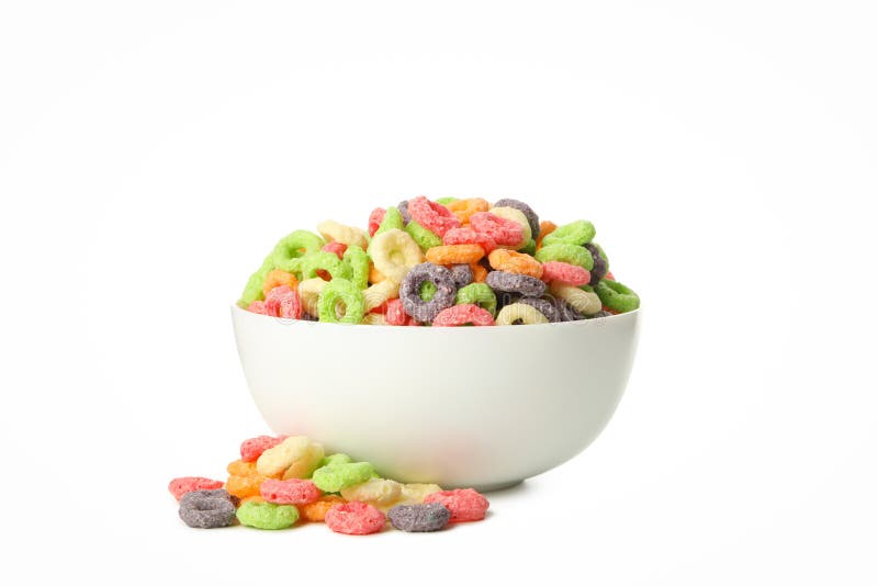 Concept of Breakfast Food, Colorful Corn Flakes, Isolated on White ...