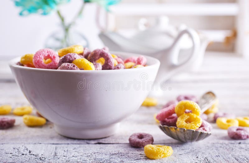 Concept of Breakfast Food, Colorful Corn Flakes Stock Image - Image of ...