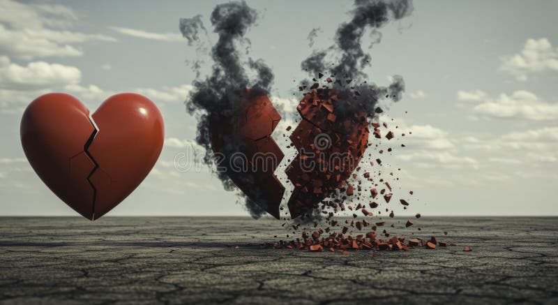 Concept of a Broken Heart Exploding into Pieces, Depicting Loss ...