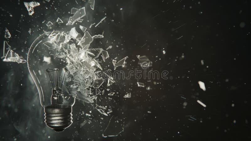 Concept of Broken Ideas with Exploding Glass Lightbulb in Darkness ...