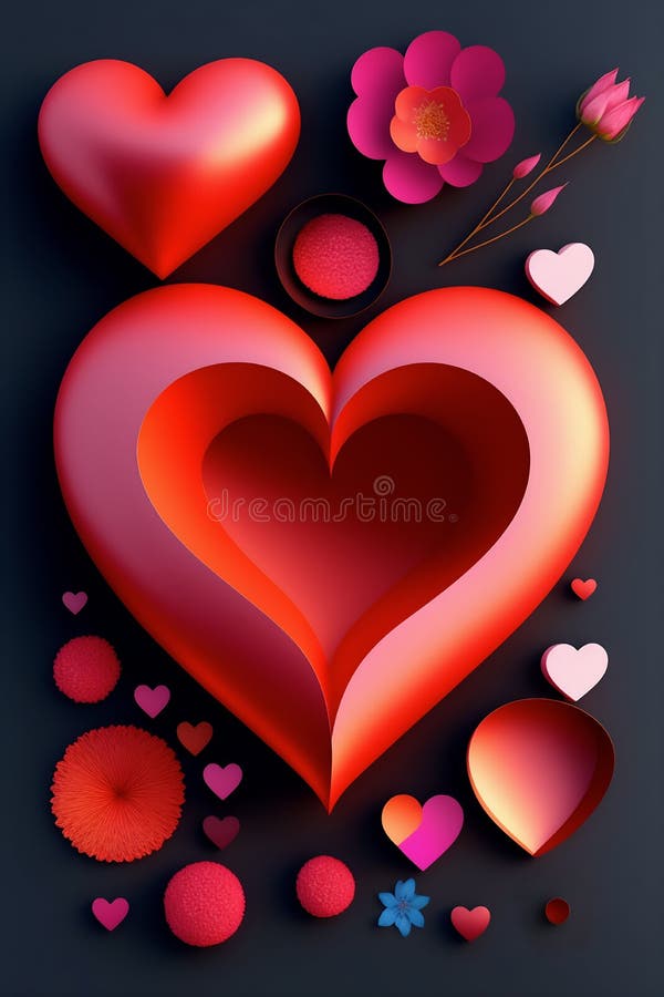 Concept Building Love. Related Heart and Objects Decorations on Black ...