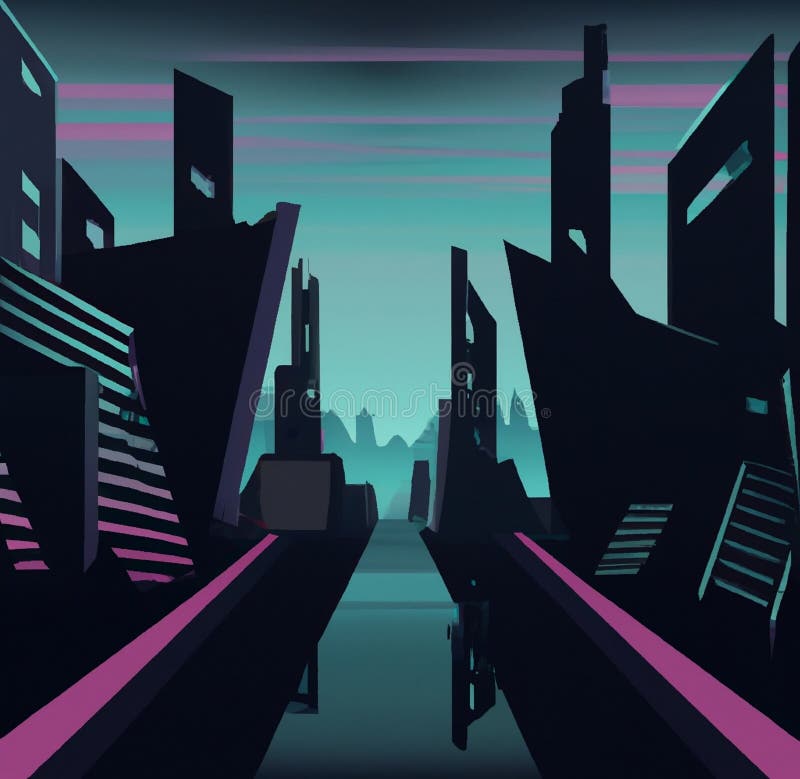 Retro Futuristic Synthwave Retrowave Styled Night Cityscape with Sunset ...