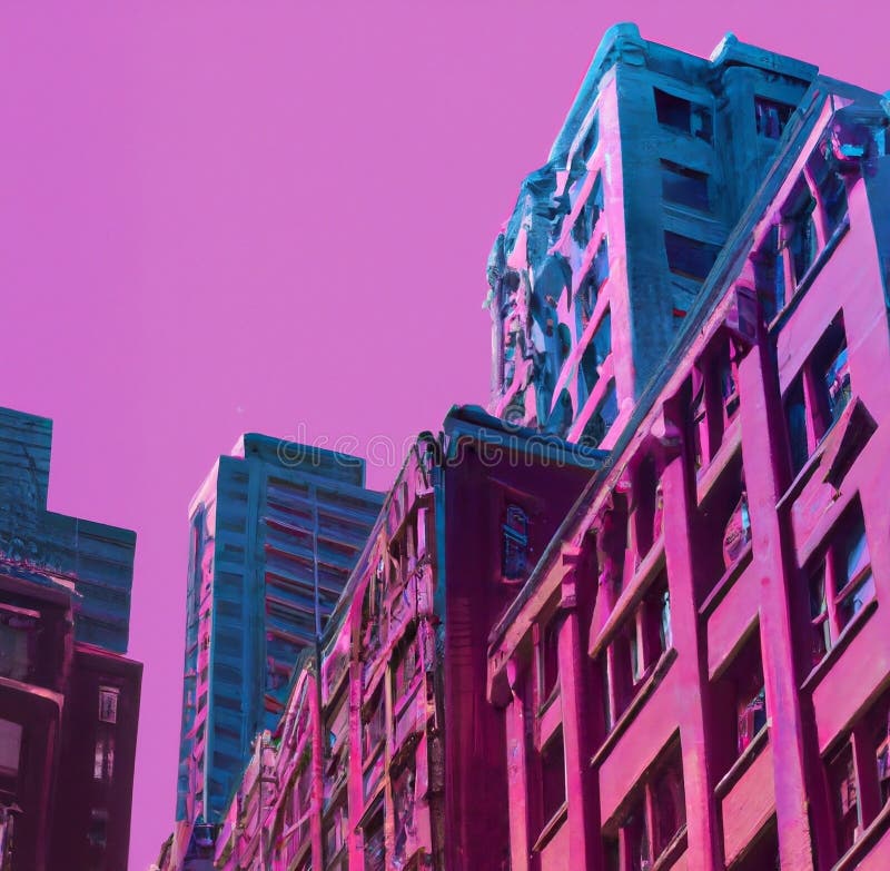 Retro Futuristic Synthwave Retrowave Styled Night Cityscape with Sunset ...