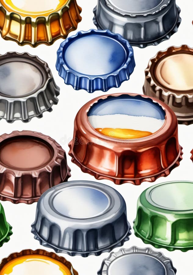 A Bunch of Beer Bottle Caps. Generative AI Stock Illustration ...