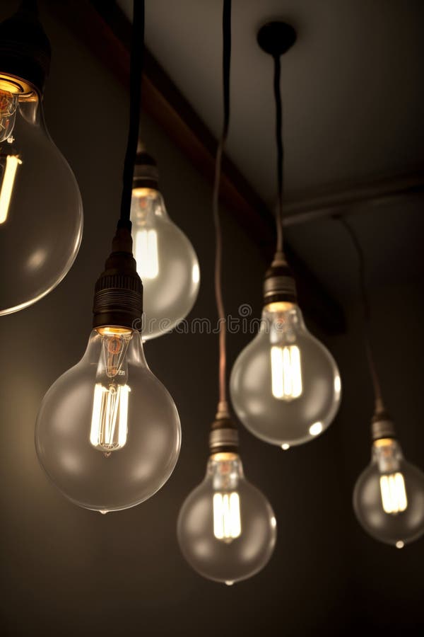 A Bunch of Light Bulbs Hanging from a Ceiling. Generative AI Stock ...