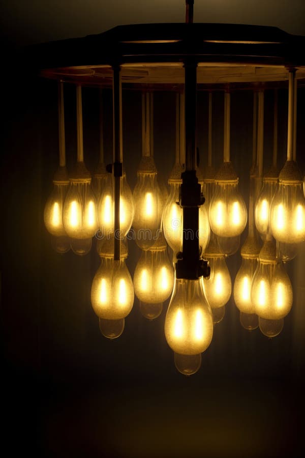 A Bunch of Light Bulbs Hanging from a Ceiling. Generative AI Stock ...