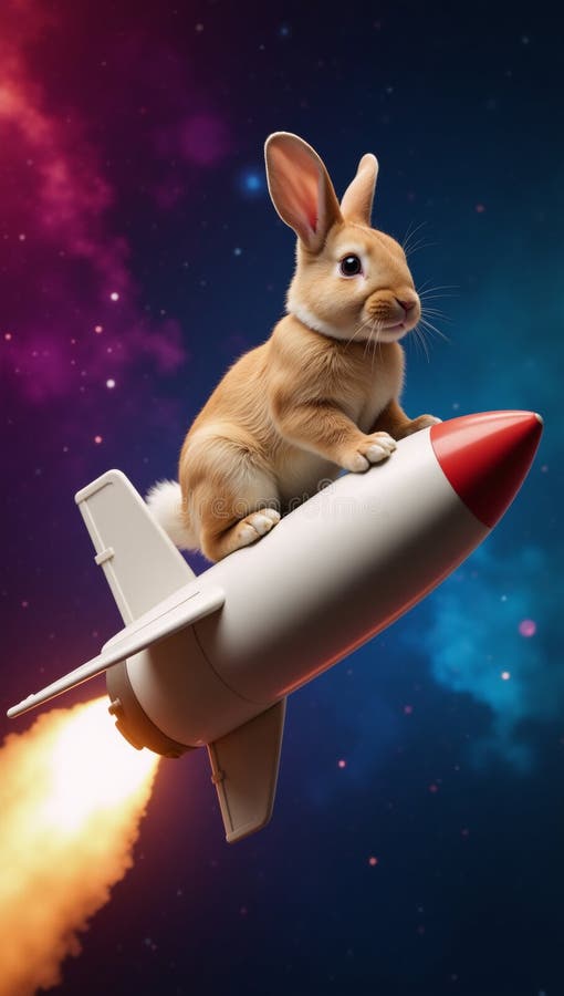 Bunny on Rocket Ship Adventure Stock Illustration - Illustration of ...