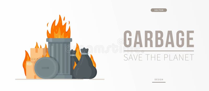 Concept of Burning Trash and Trash Can. Stock Vector - Illustration of ...