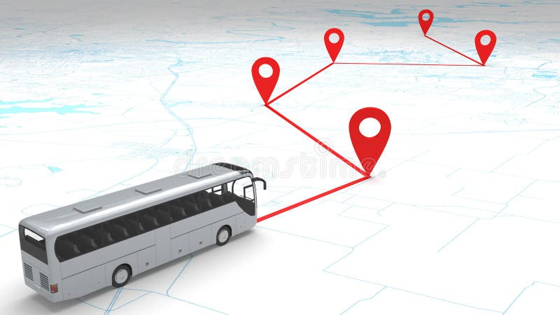 Concept Bus Route on the Map Stock Illustration - Illustration of trip ...