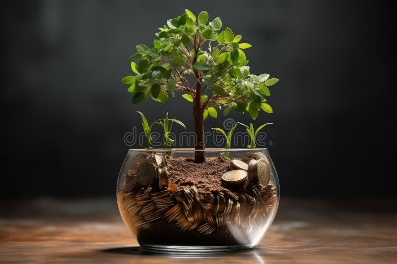 Concept of Business Finance Savings Tree Sprouting from Coins with Leaf ...
