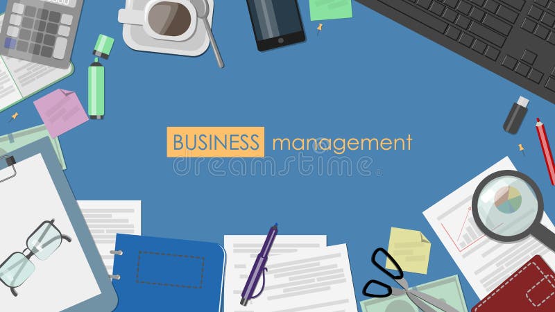 The Concept of Business Management. Desk with Documents and Stat Stock ...
