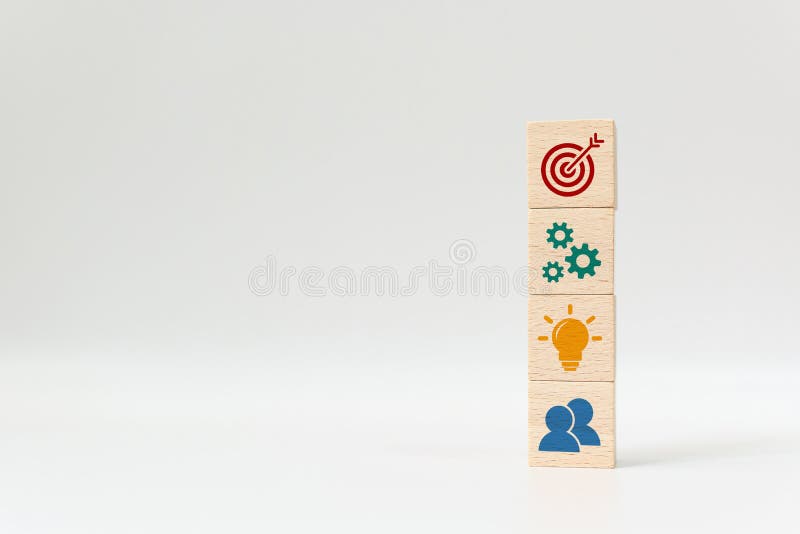 Wood Cube Block Stacking with Icon on White Background Stock Photo ...