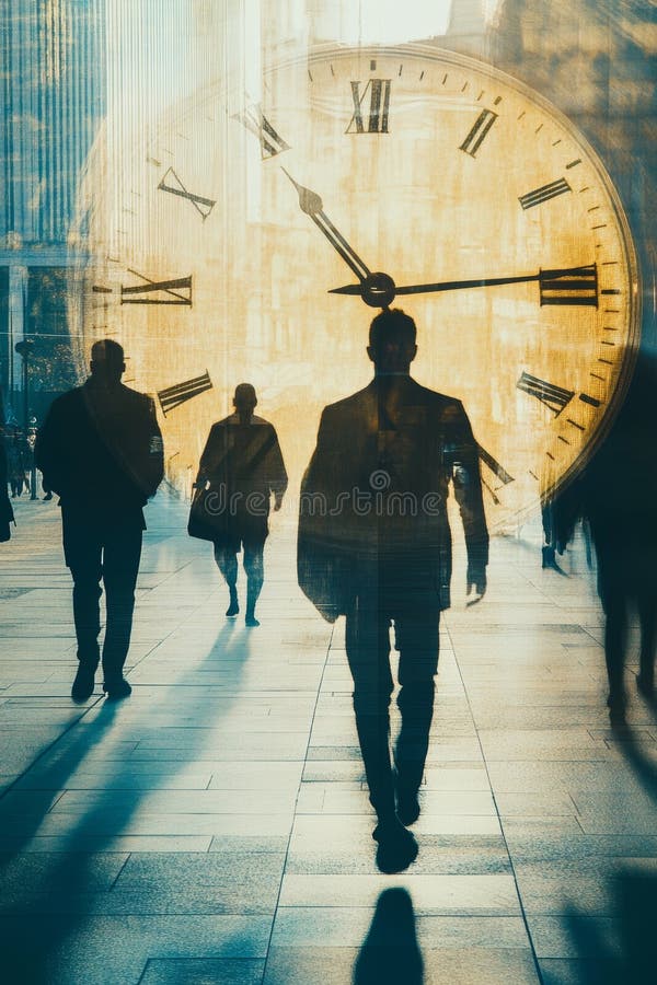 Concept of Business Timings with People Walking and Overlay of a Time ...