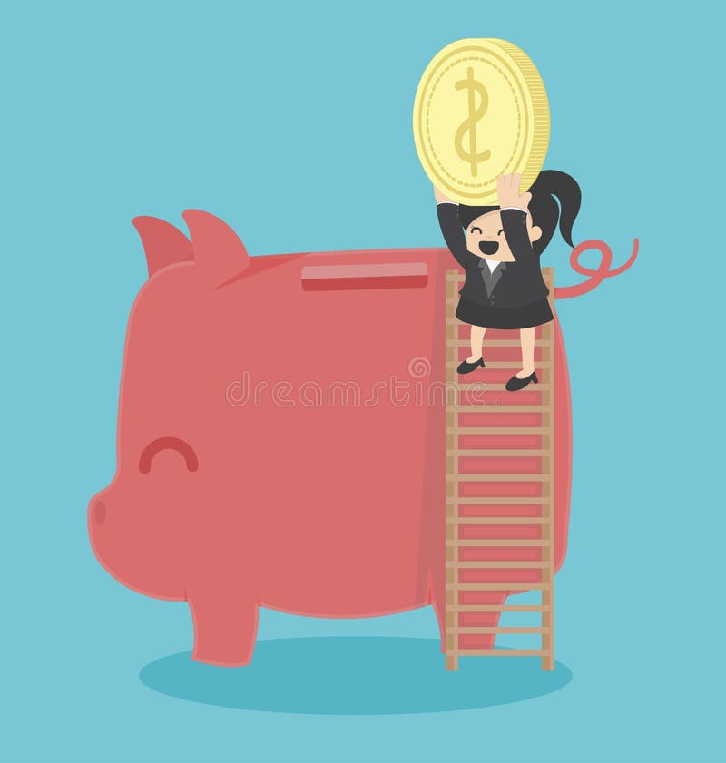Concept Business Woman Saving Money Stock Vector - Illustration of ...