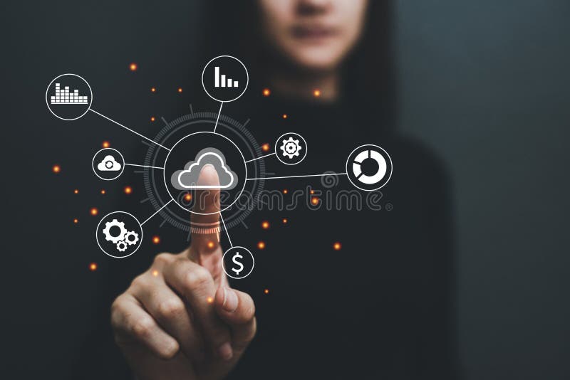 Concept of Business Women, Hands on Technology, Digital Data Storage ...