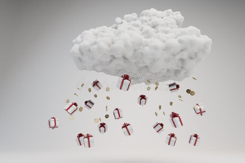 The Concept of Buying Gifts. a Cloud from Which To Pour Dollar Coins ...