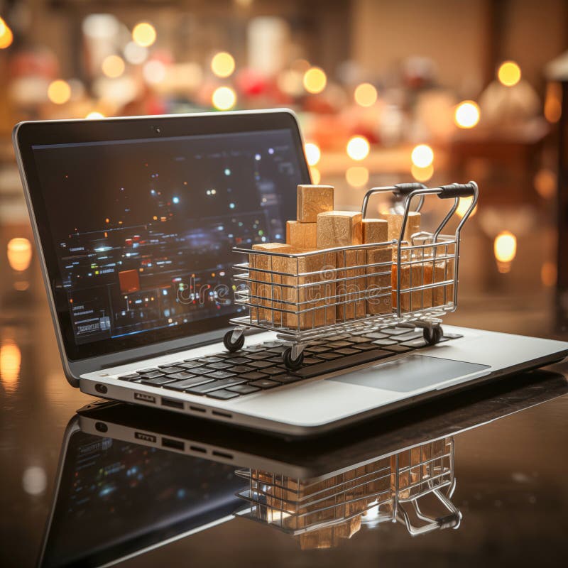 Concept of Buying in the Internet, Man Behind the Laptop Stock ...