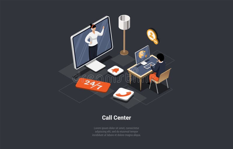 Concept of Call Center, Technical Support 24 7. Hotline Operator Advise ...